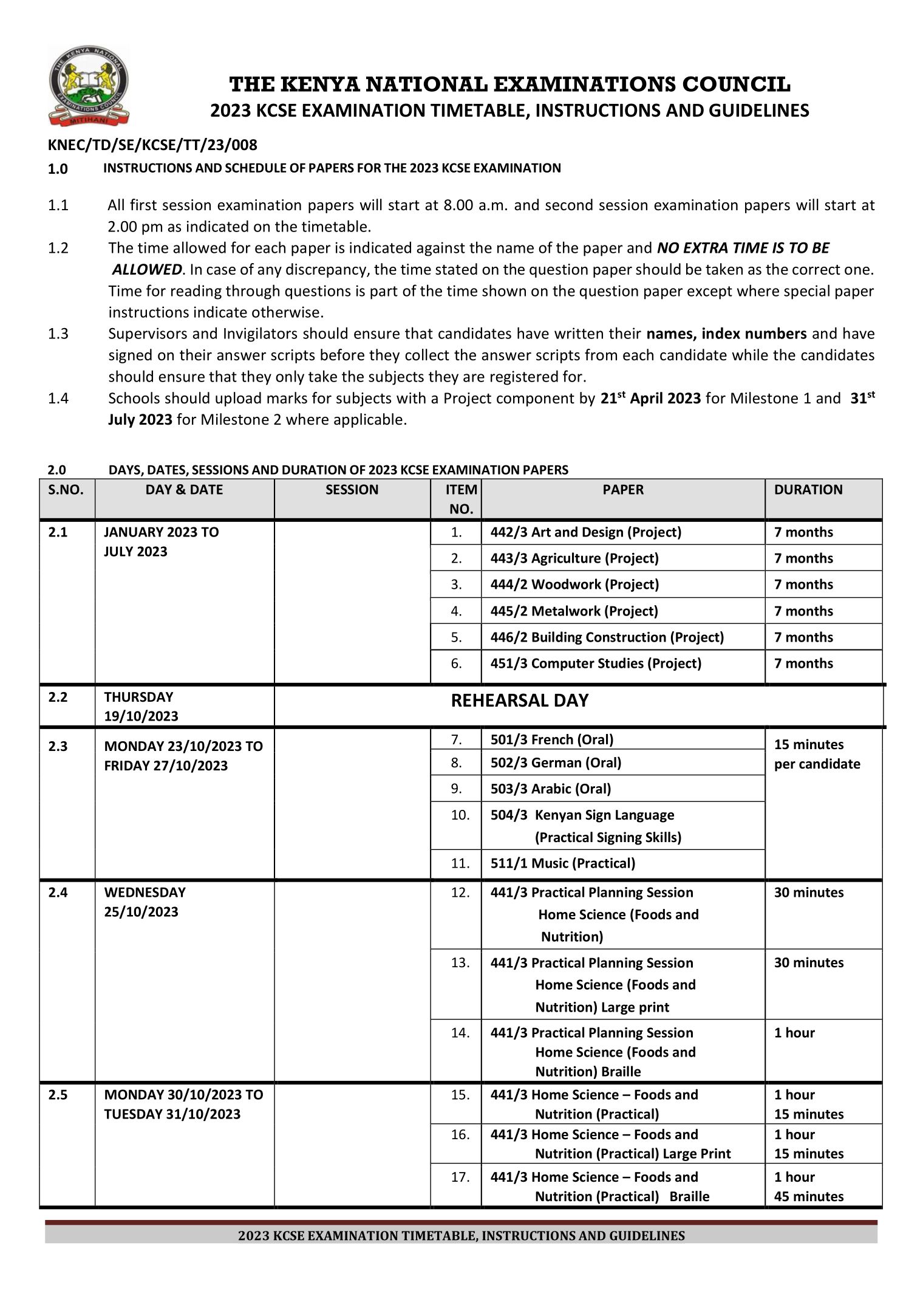 The 2023 KCSE exam timetable - Education News | The Leading Newspaper ...