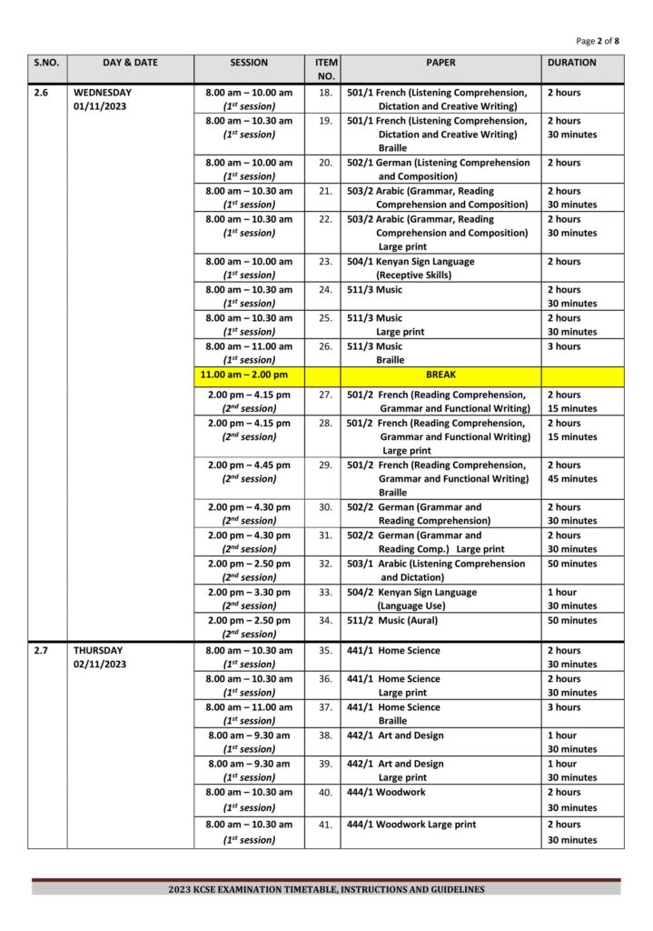 The 2023 KCSE exam timetable - Education News Kenya