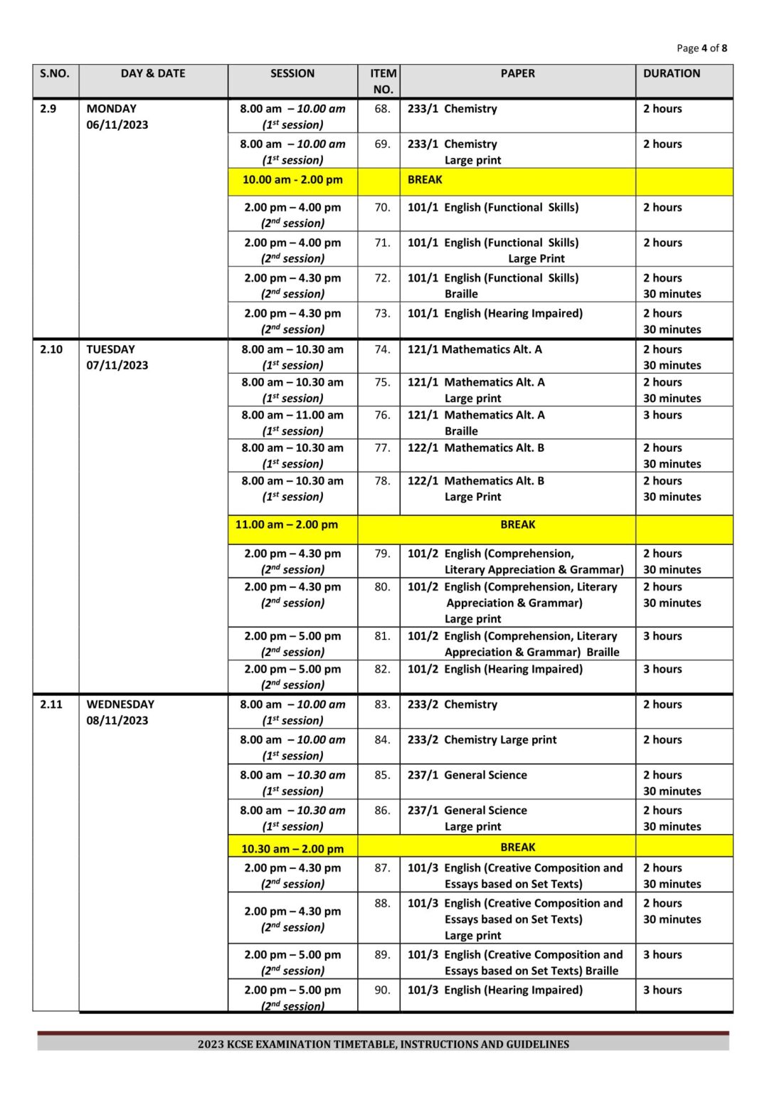 The 2023 KCSE exam timetable - Education News Kenya