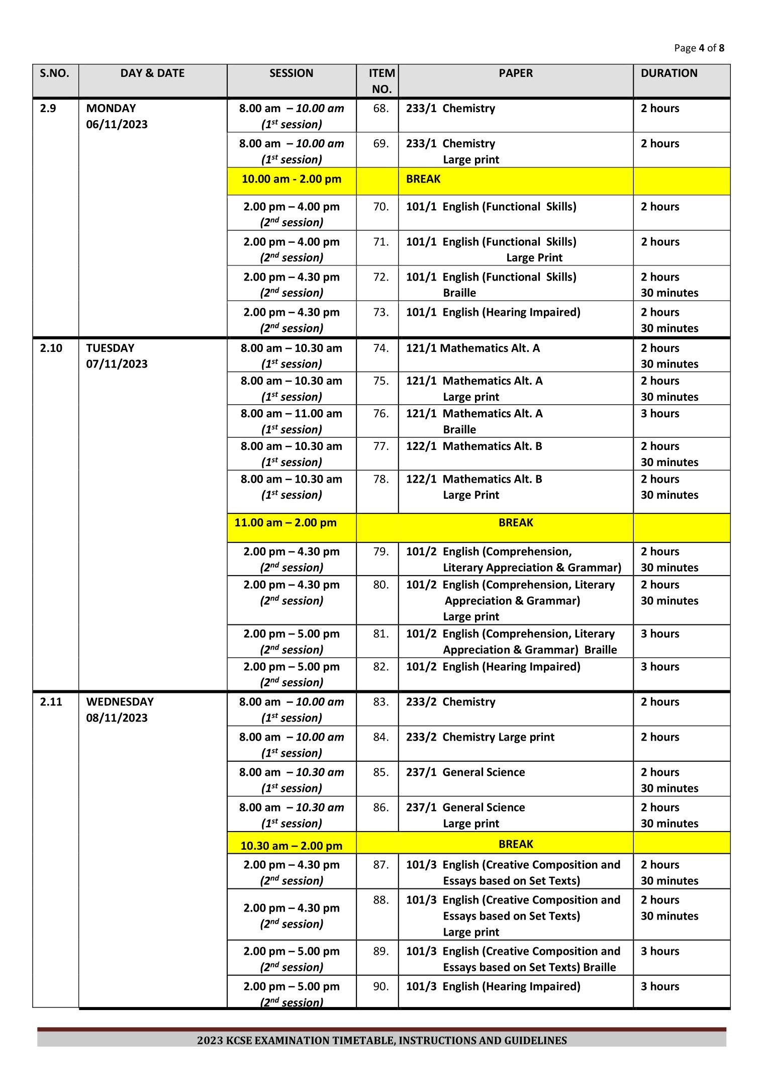 The 2023 KCSE exam timetable - Education News | The Leading Newspaper ...