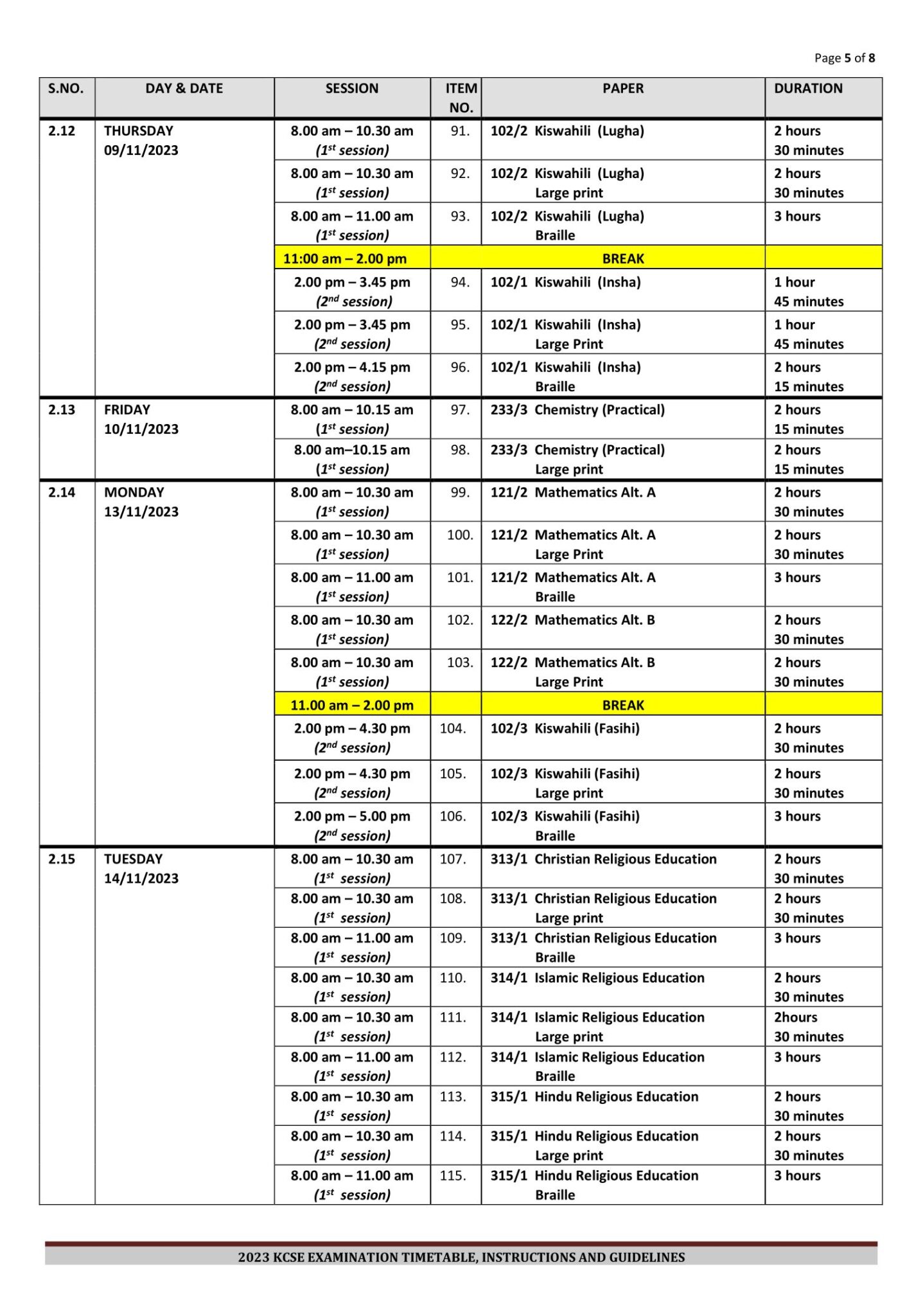 The 2023 KCSE exam timetable | Education News