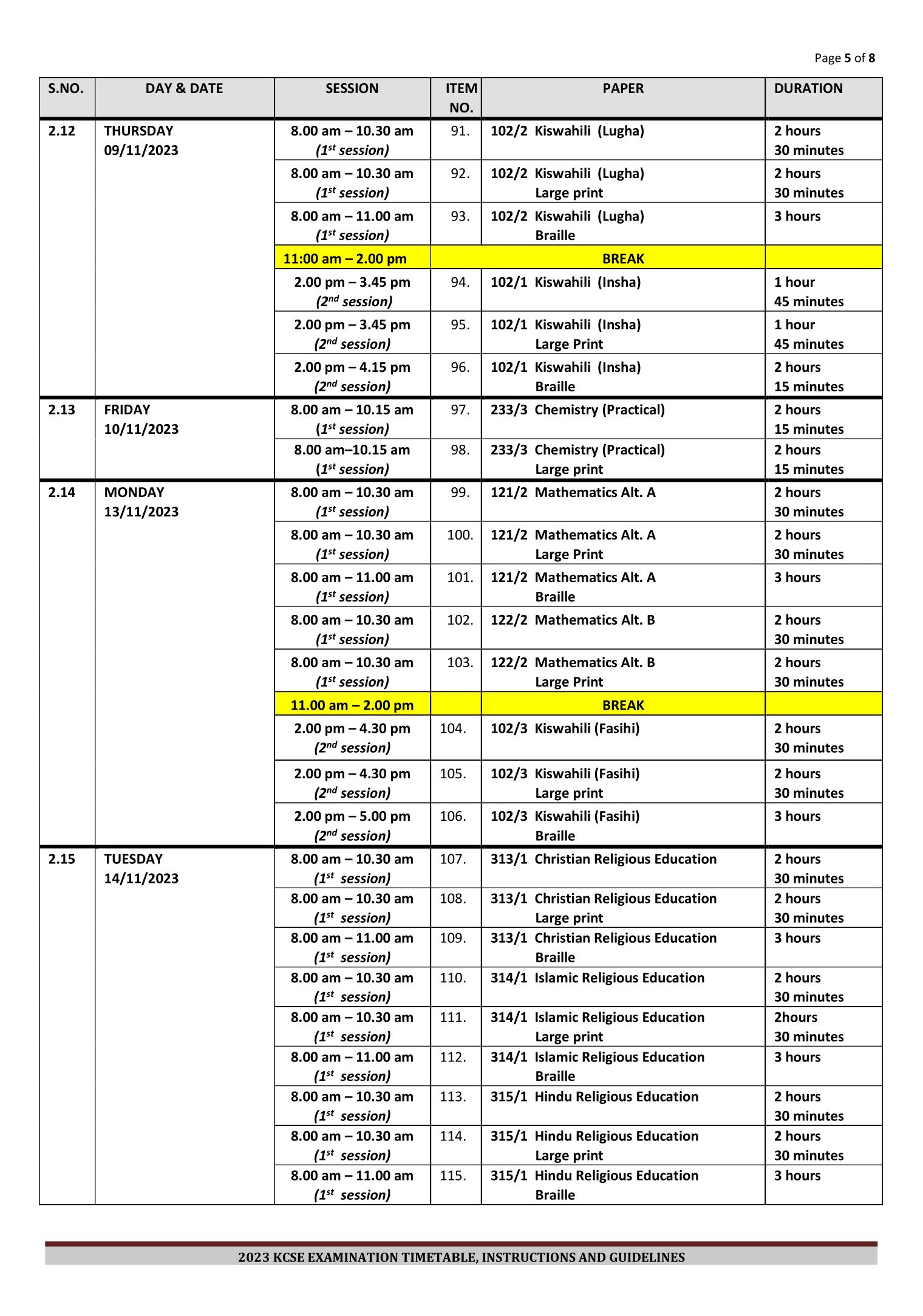 The 2023 KCSE exam timetable - Education News | The Leading Newspaper ...