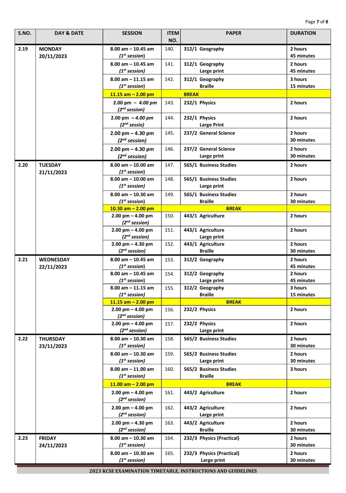 The 2023 KCSE exam timetable - Education News | The Leading Newspaper ...