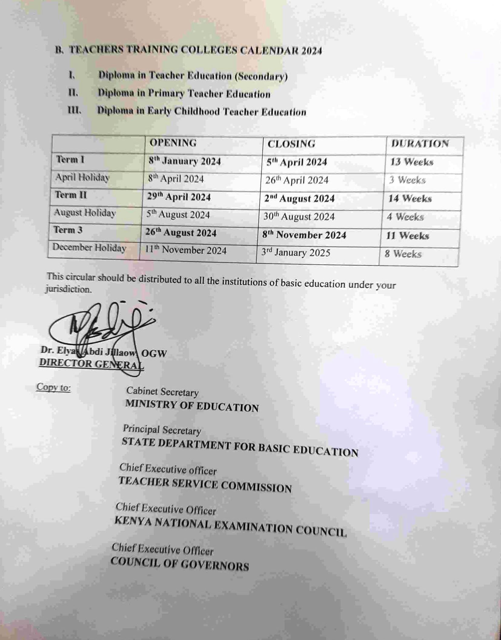 Ministry releases 2024 academic calendar for schools - Education News Kenya